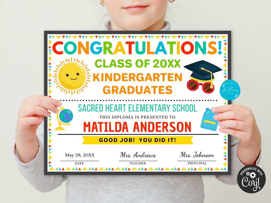 Graduation Certificate Printable Diploma Kindergarten - Etsy