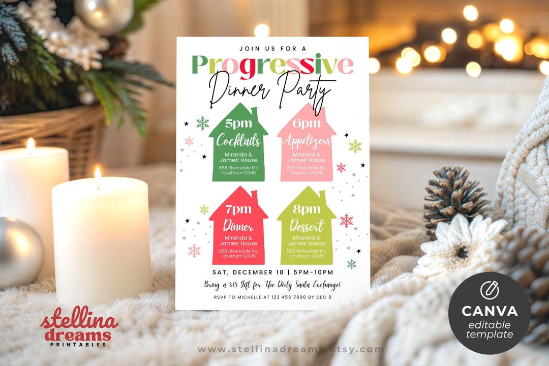 Christmas Progressive Dinner Invitation | Holiday Dinner Party Invite ...
