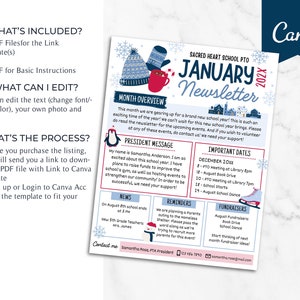Editable January PTO PTA Newsletter Flyer, Winter Printable Handout ...