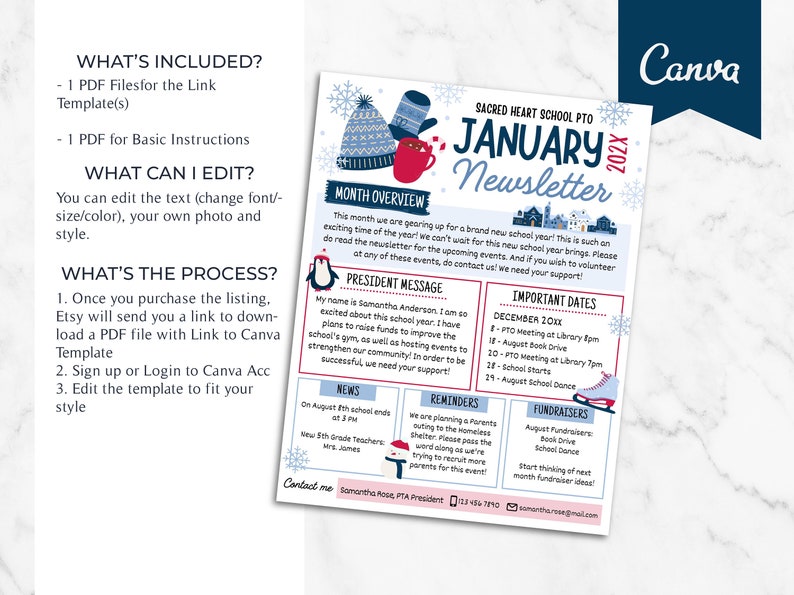 Editable January PTO PTA Newsletter Flyer, Winter Printable Handout ...