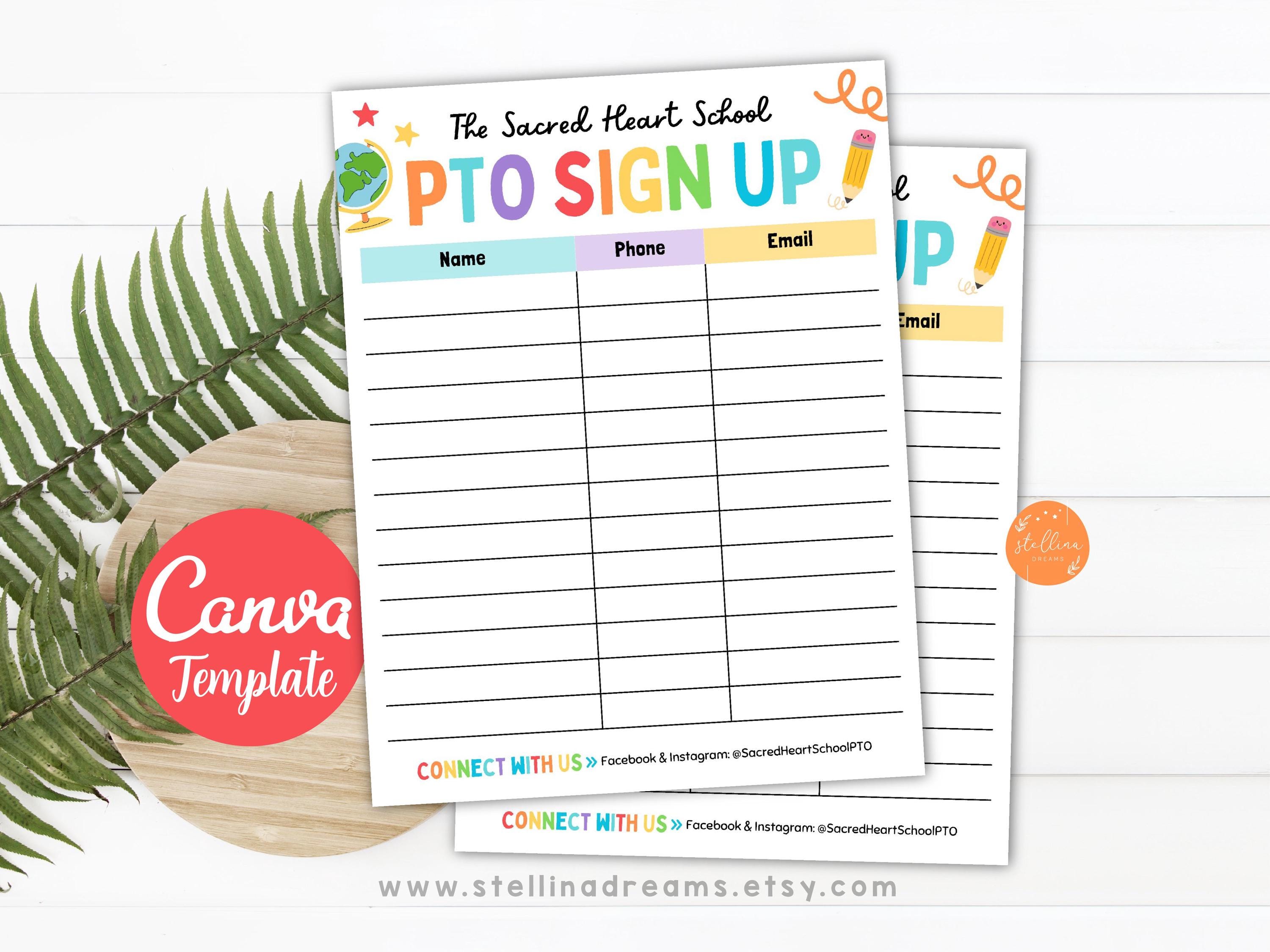 Editable PTO PTA Sign up Sheet Template: School Volunteer Printable ...