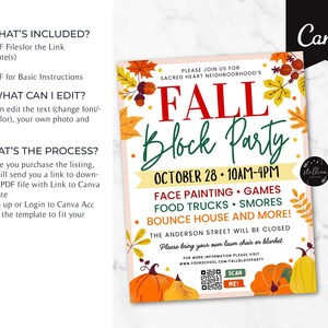 Fall Block Party Flyer: Editable Harvest Festival Invite (CANVA ...