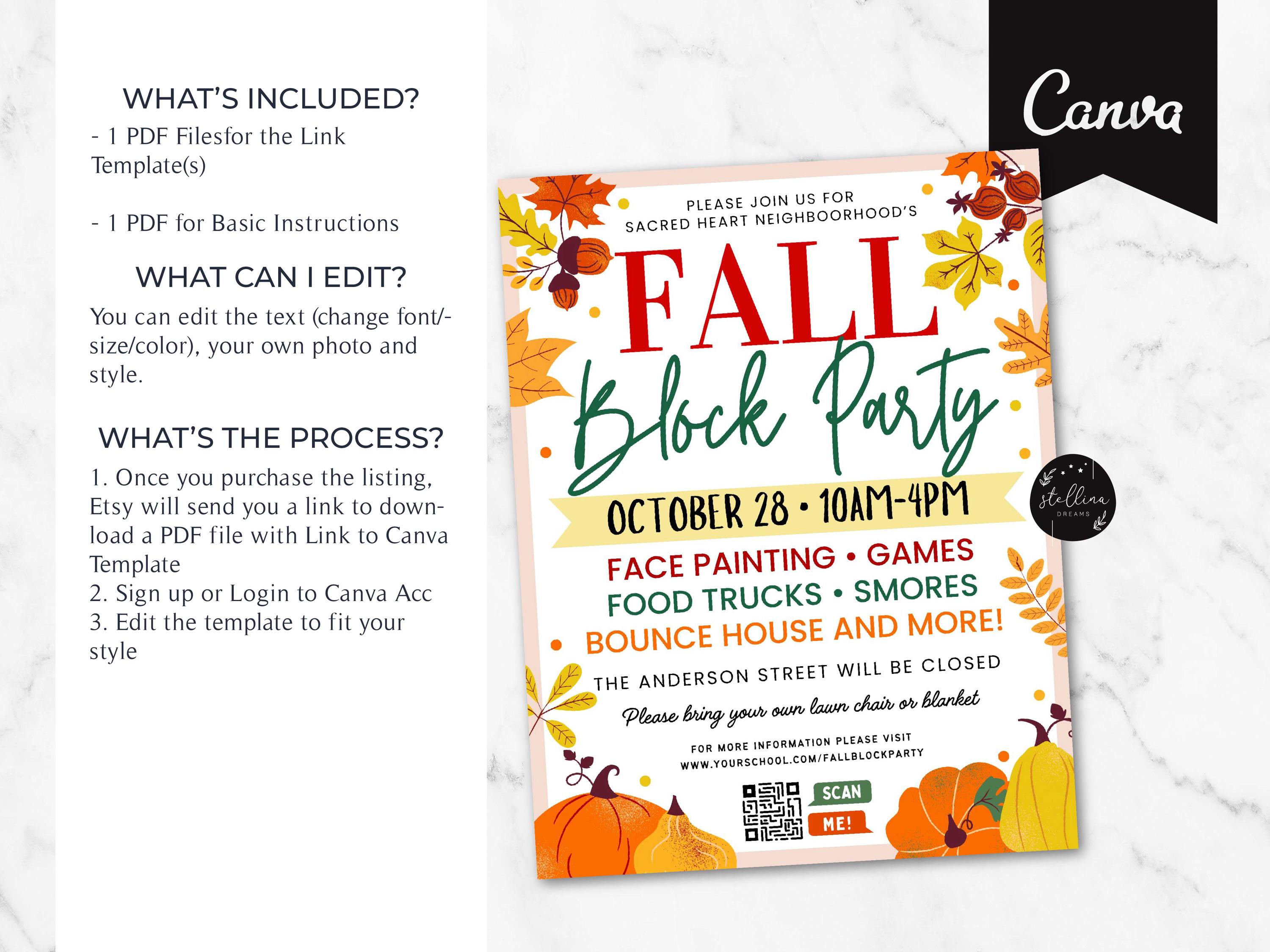 Fall Block Party Flyer: Editable Harvest Festival Invite (CANVA ...