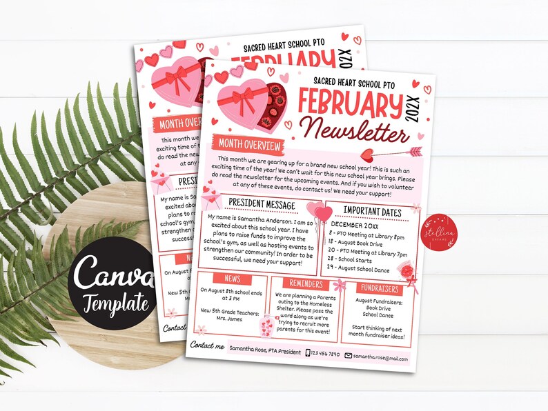 February PTO Newsletter Flyer: Valentine's Day School Calendar (CANVA ...