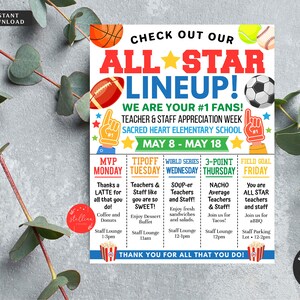 Sports All Star Vip Teacher Appreciation Week Itinerary Poster All Star ...