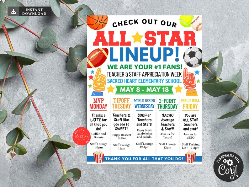 Sports All Star Vip Teacher Appreciation Week Itinerary Poster All Star ...