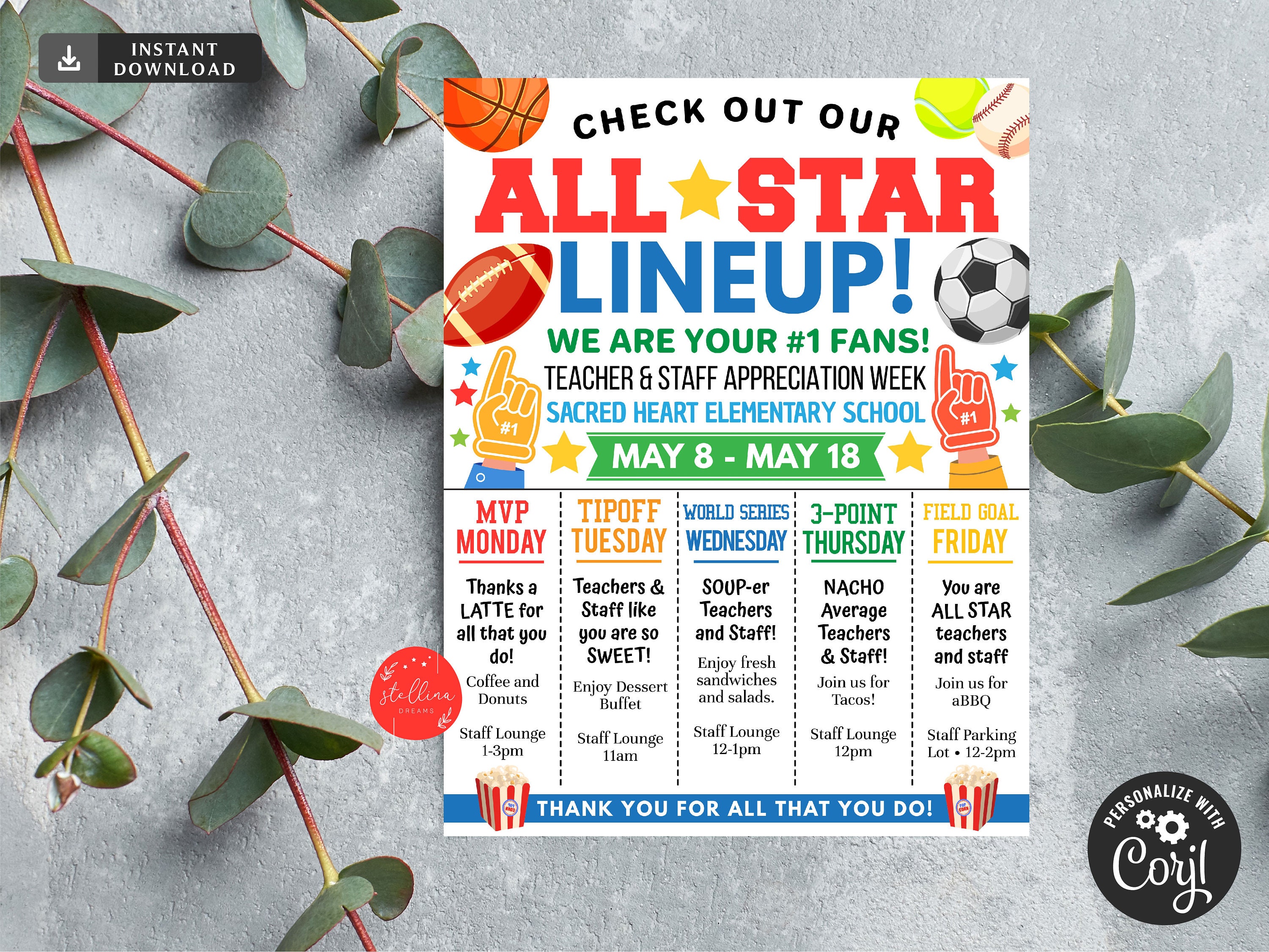 Sports All Star Vip Teacher Appreciation Week Itinerary Poster All Star ...