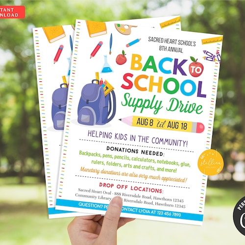 Editable School Supply Drive Flyer Back to School Invite - Etsy