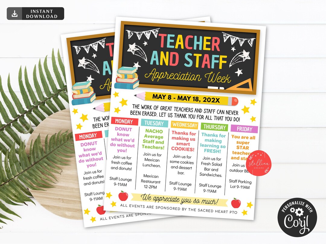 Teacher Appreciation Staff Invitation Family Newsletter, Printable ...