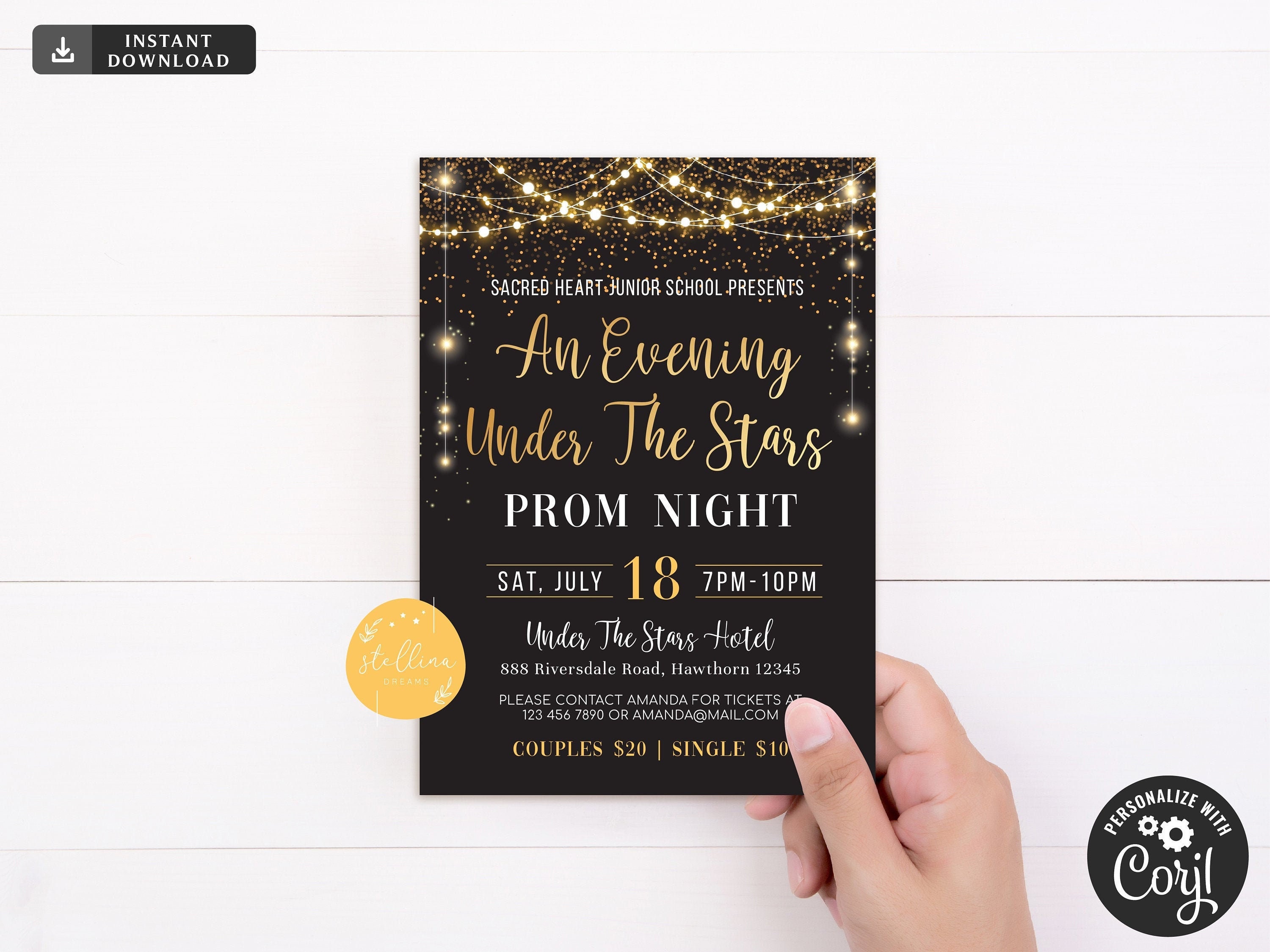 EDITABLE Prom Dance Invitation Gold Glitter an Evening Under - Etsy