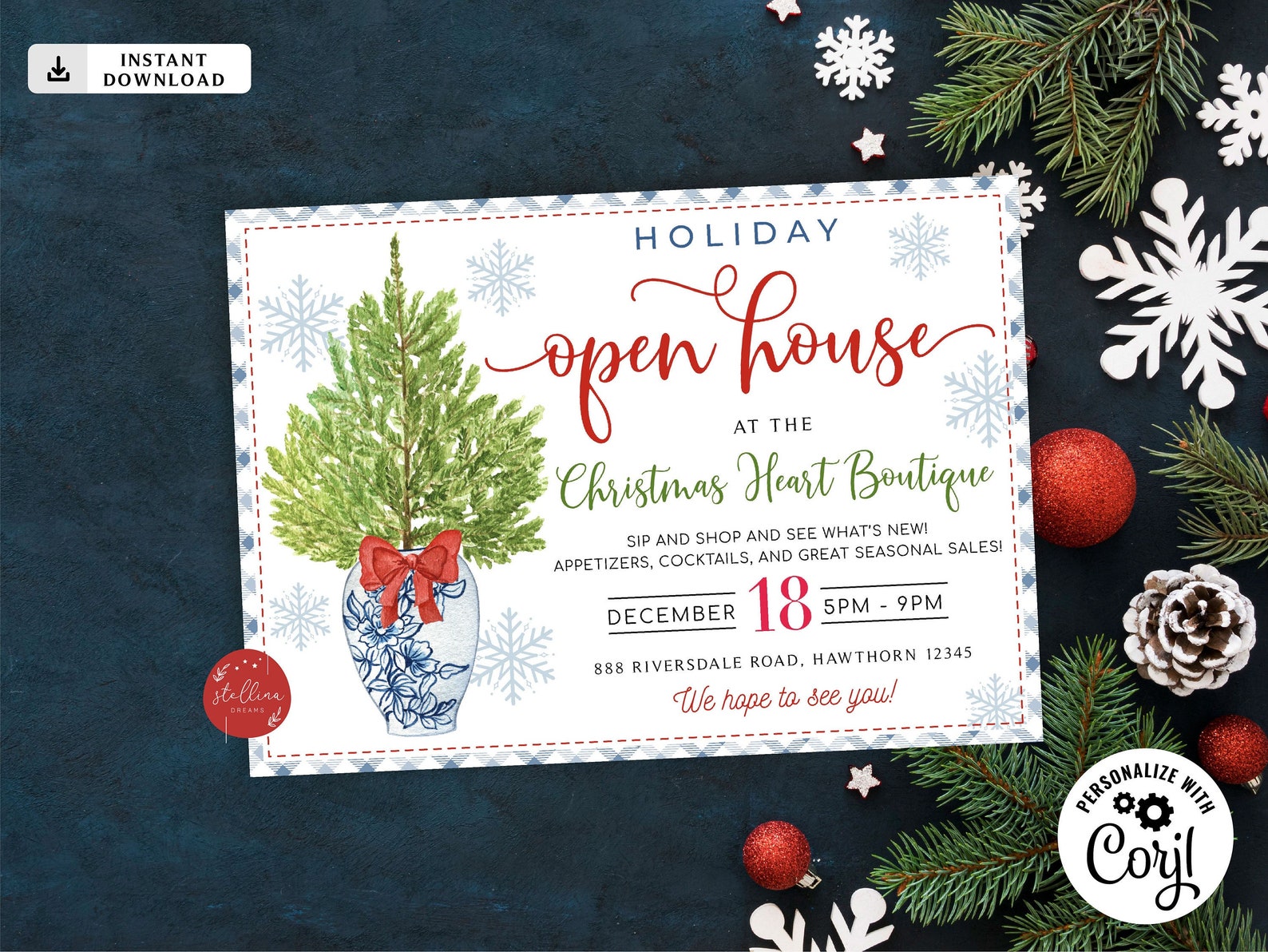 Editable Holiday Open House Invitation Christmas Boutique - Etsy