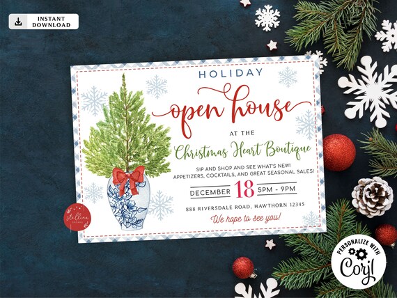 Holiday Open House Templetes Designs Holiday Flyer, Editable Christmas