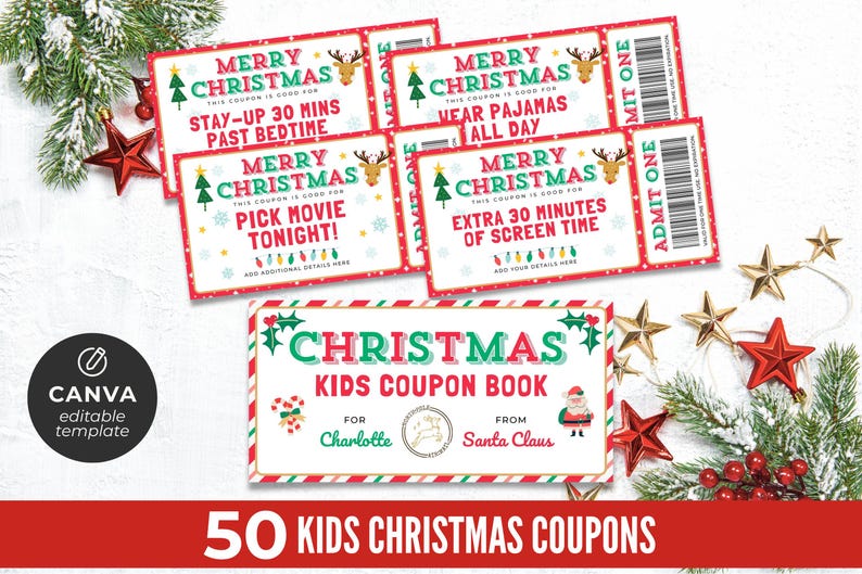 Editable Christmas Coupons for Kids, Printable Coupon Book, Kids ...