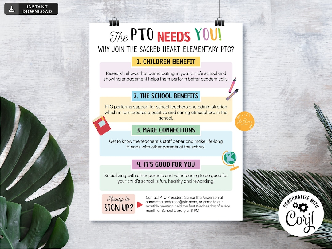 EDITABLE PTO PTA Recruitment Flyer, Printable Handout, School ...