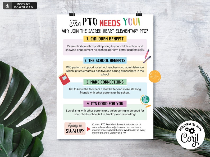 EDITABLE PTO PTA Recruitment Flyer Printable Handout School - Etsy