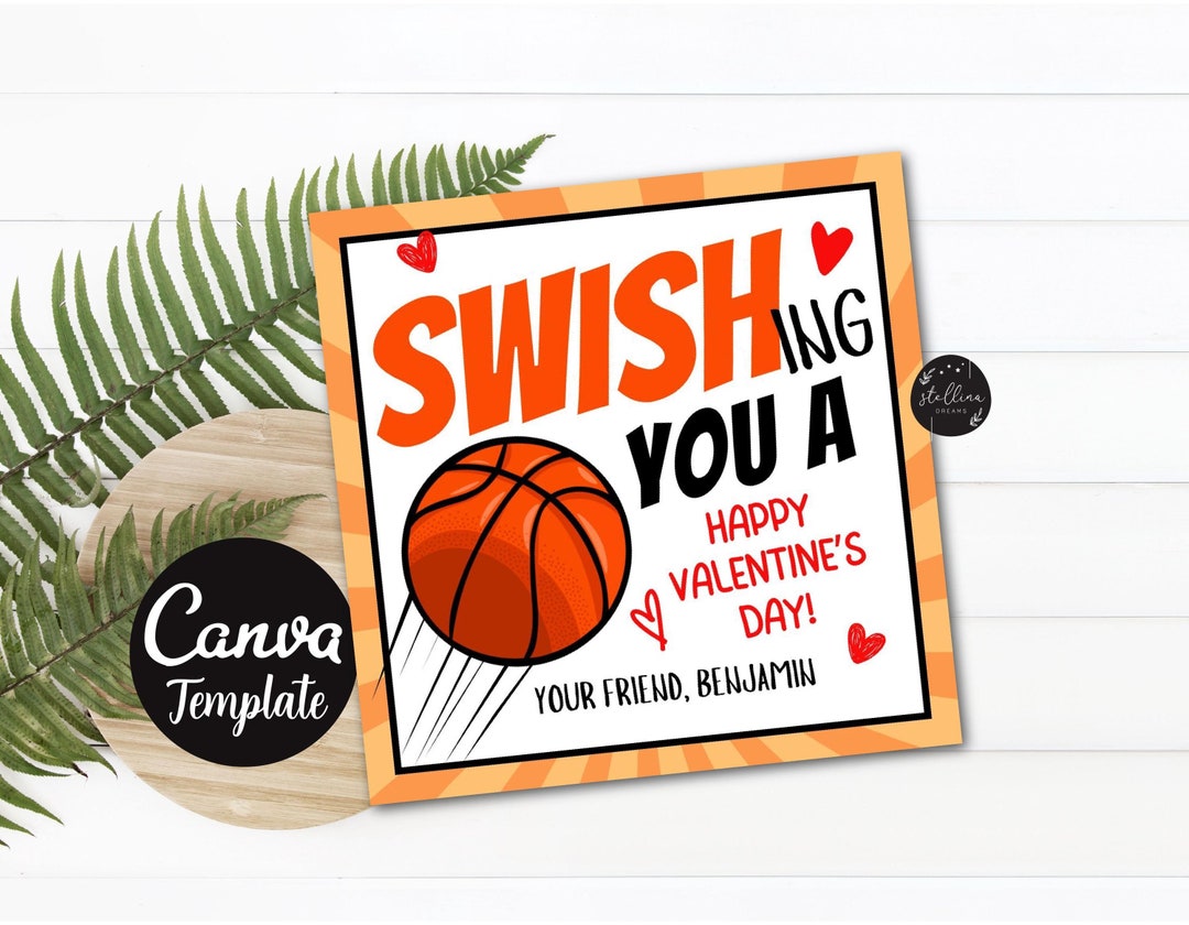 Basketball Valentine's Day Card: Editable Sports Gift Tag (CANVA ...