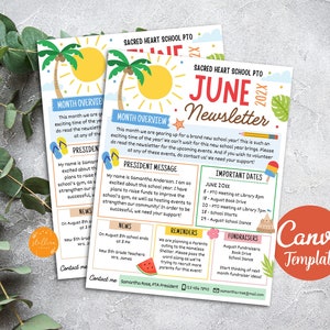Editable June PTO PTA Newsletter Flyer, Classroom Printable Handout ...