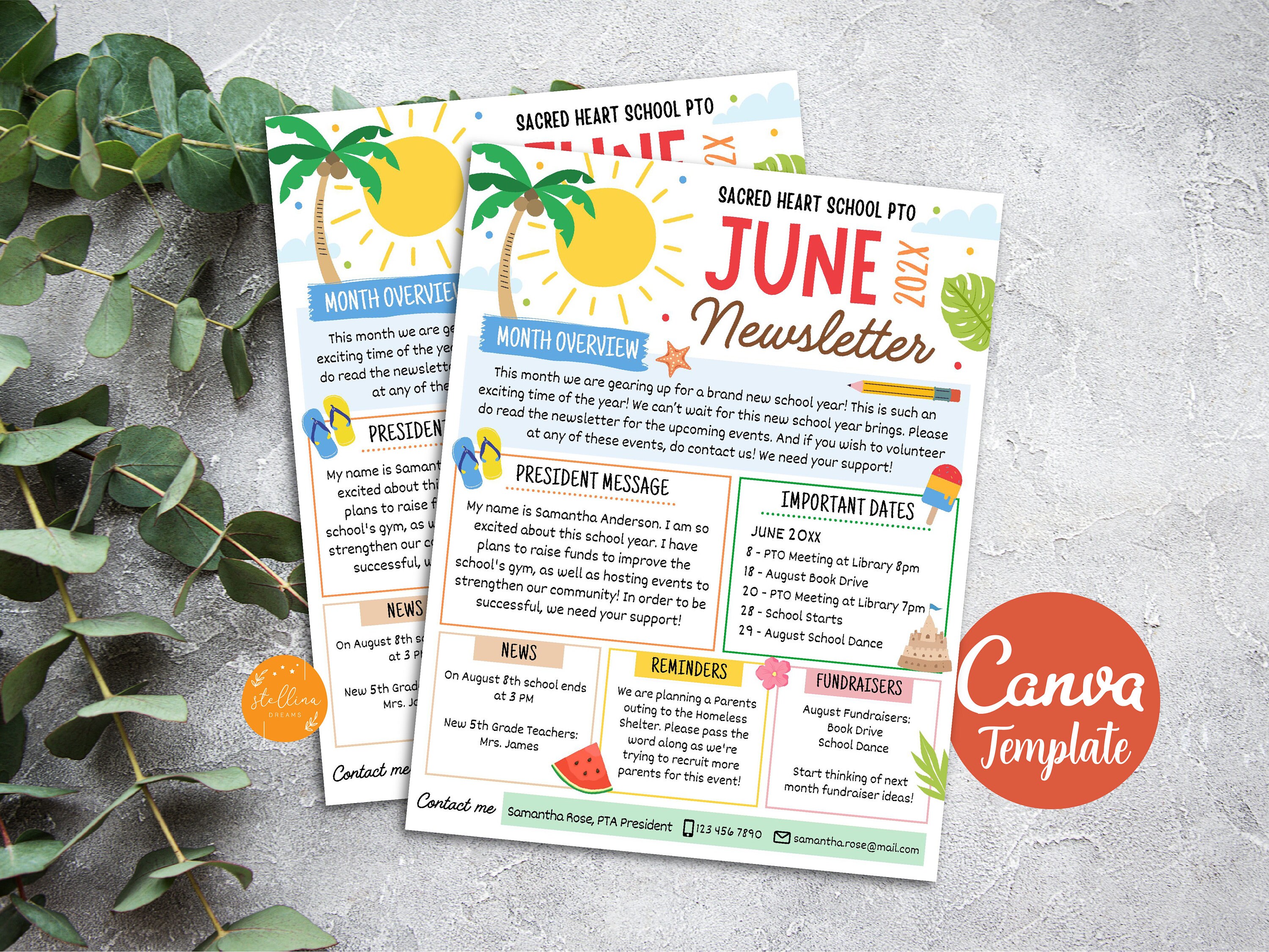 June PTO PTA Newsletter Flyer: Editable CANVA Template (digital ...