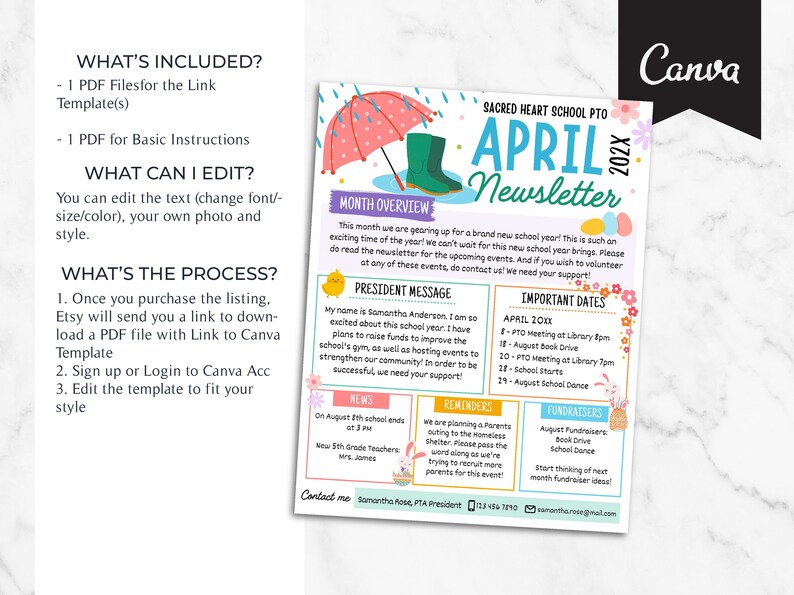 Editable April PTO PTA Newsletter Flyer, Easter Classroom Printable ...