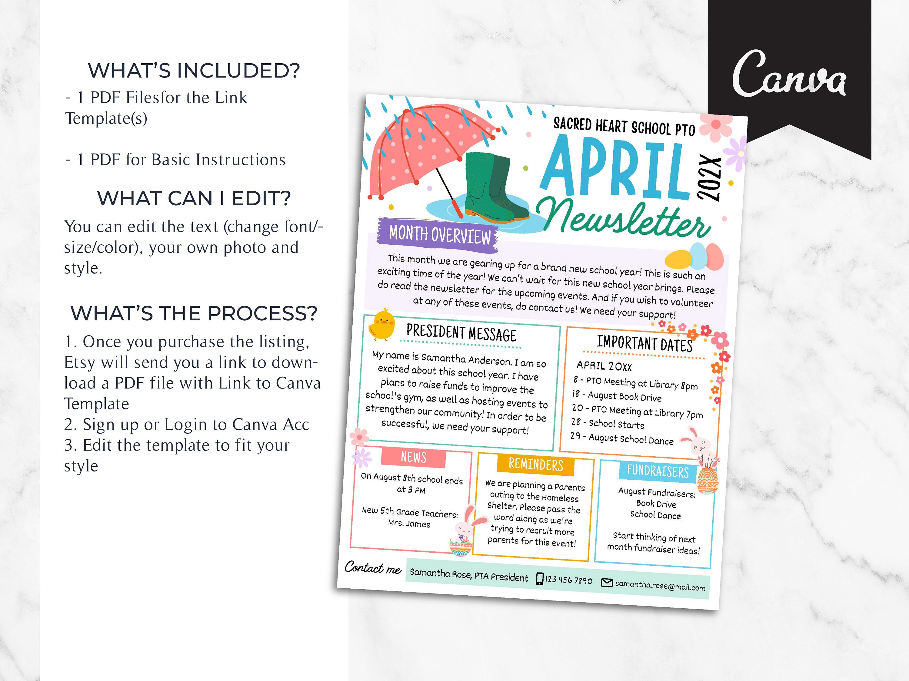 Editable April PTO PTA Newsletter Flyer, Easter Classroom Printable ...