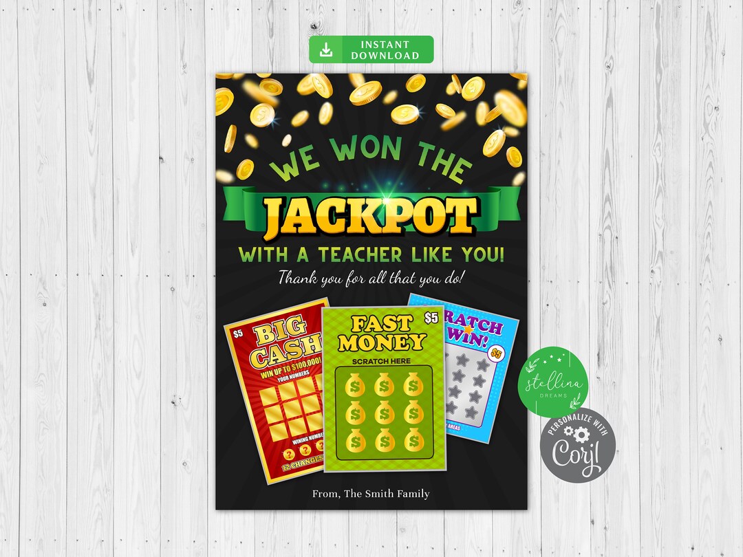 EDITABLE Thank You a Lottery Gift Card Holder, Printable Teacher ...
