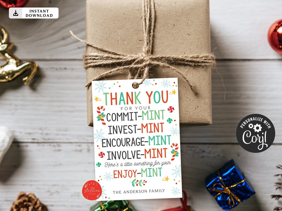 Christmas Mint Tags, Thank You Tags, Volunteer Labels, Printable, PTA ...