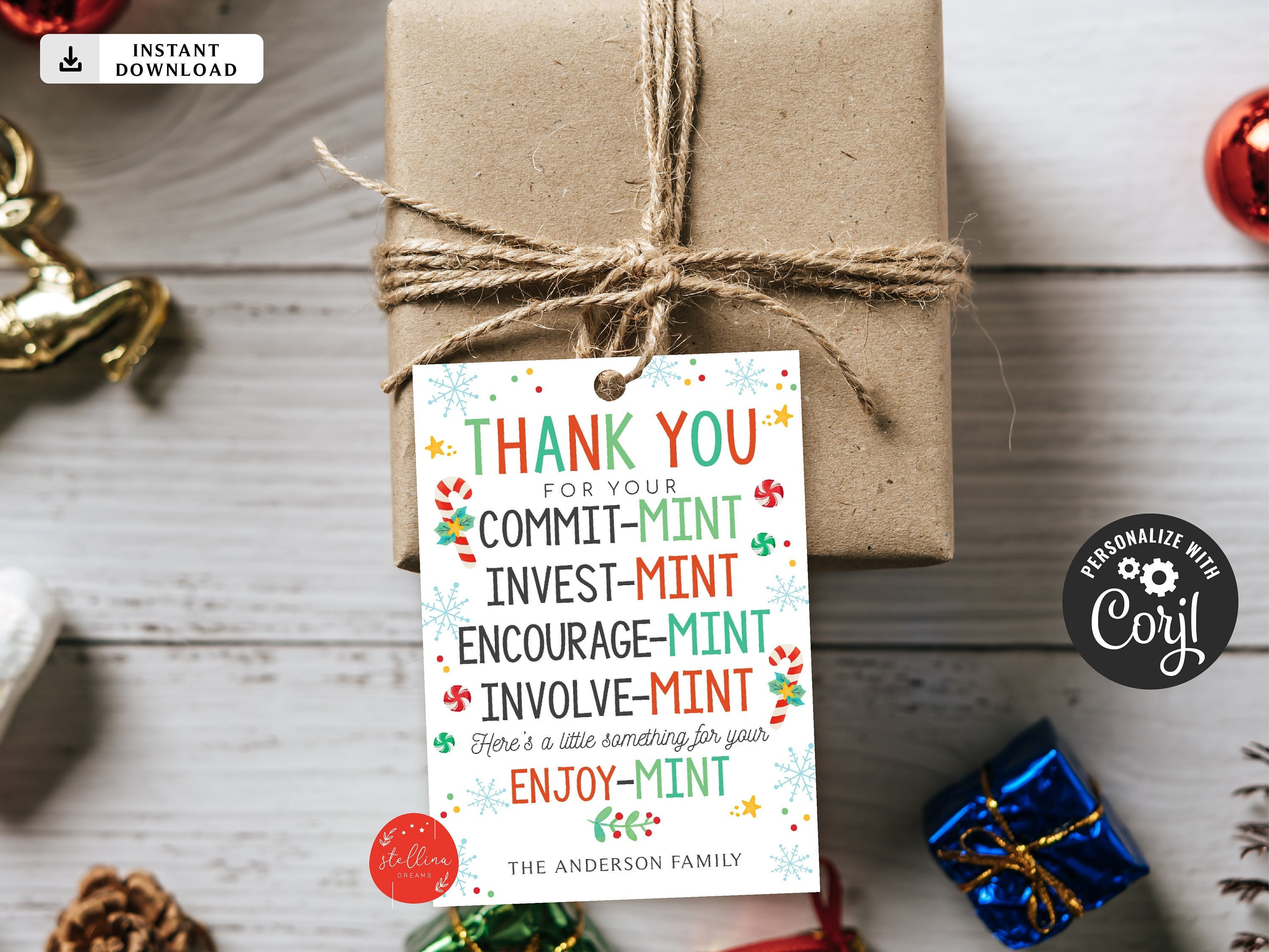 Christmas Mint Tags, Thank You Tags, Volunteer Labels, Printable, PTA ...