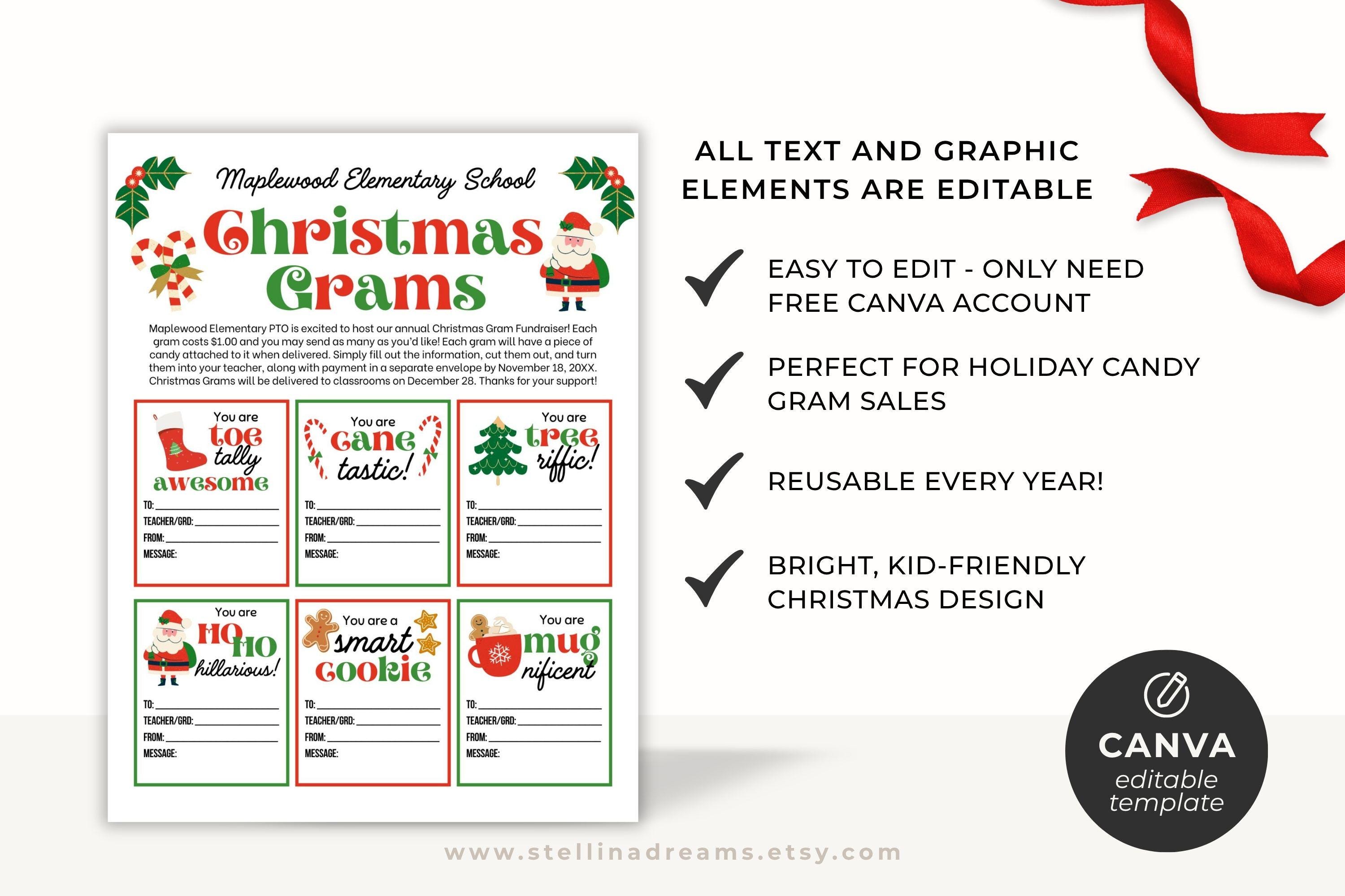 Christmas Grams Printable | Holiday Candy Gram Fundraiser Template ...