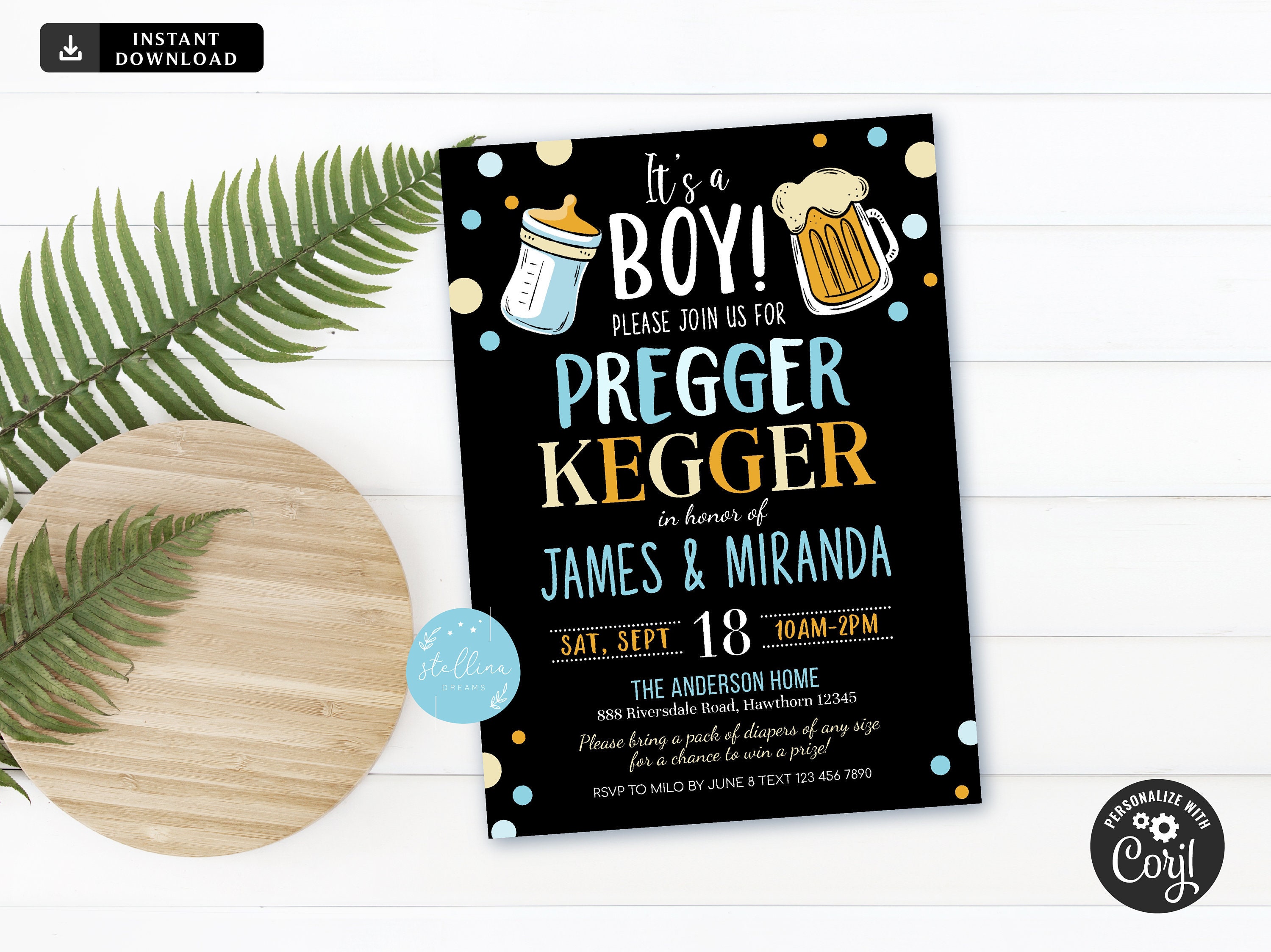 EDITABLE Pregger Kegger Invite, Baby Keg Party, A Diapers and Beer ...