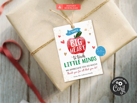 EDITABLE It Takes Big Heart to Teach Little Minds Tag - Etsy
