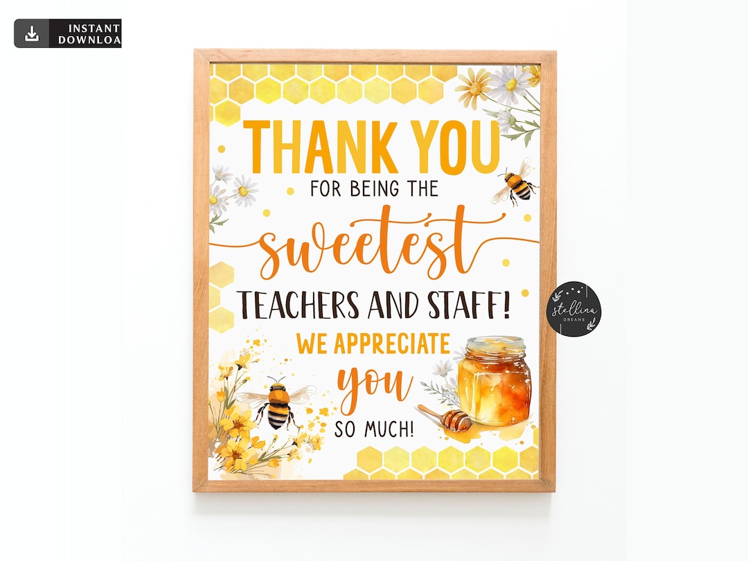 Bee Thank You Sign: Sweetest Teacher Appreciation (digital Download) - Etsy