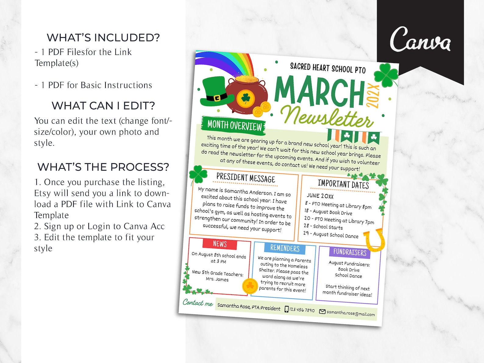 Editable March PTO PTA Newsletter Flyer, St. Patricks Day Printable ...
