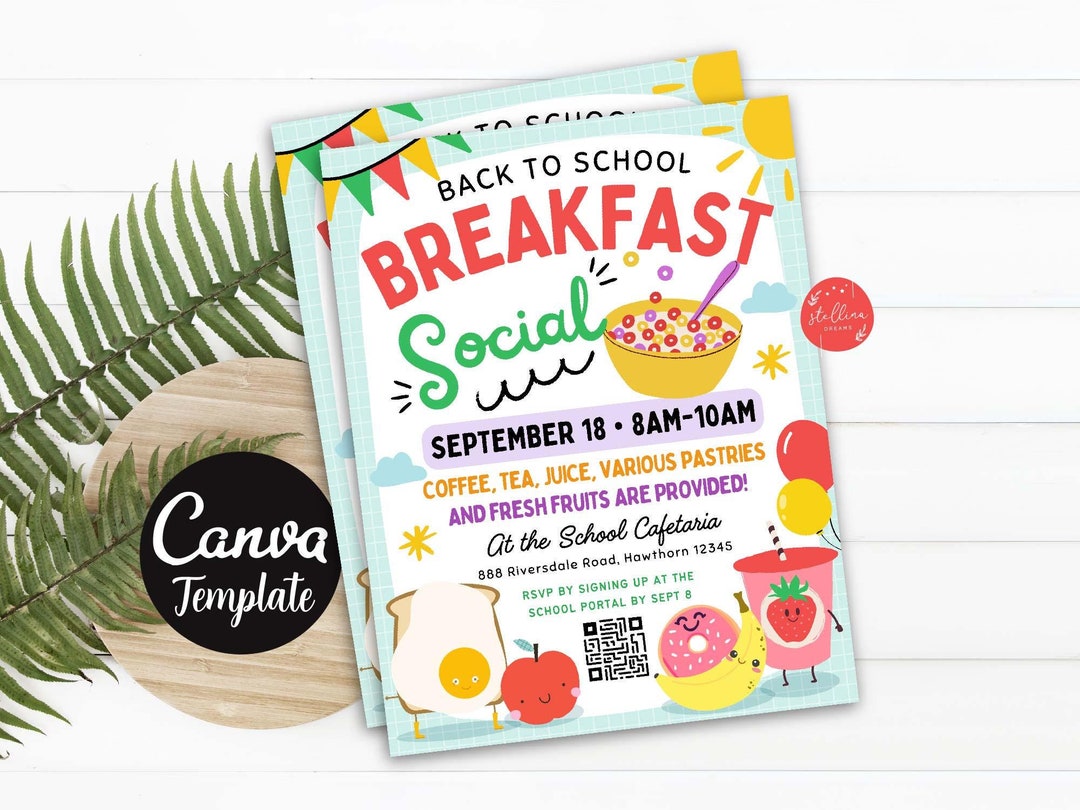 Editable Back to School Breakfast Social Flyer PTO PTA Fundraiser ...