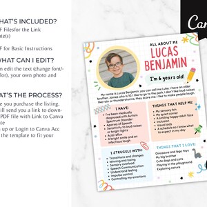 Back to School All About Me Child Info, Teacher/therapist/substitute ...