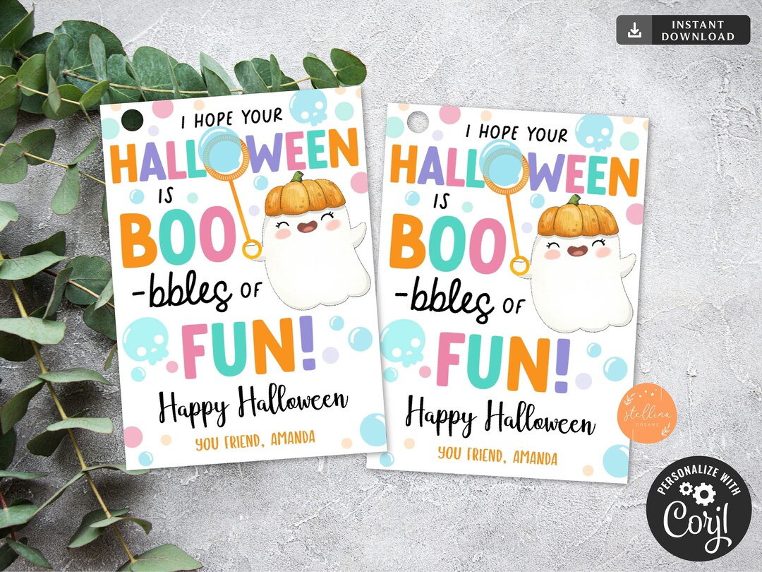 Halloween Bubbles Gift Tags, Boo-bbles of Fun Kids Friend Classroom ...