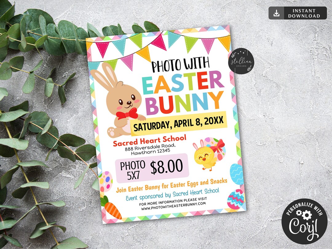 EDITABLE Photo With Easter Bunny Flyer Picture With Bunny Holiday Event ...