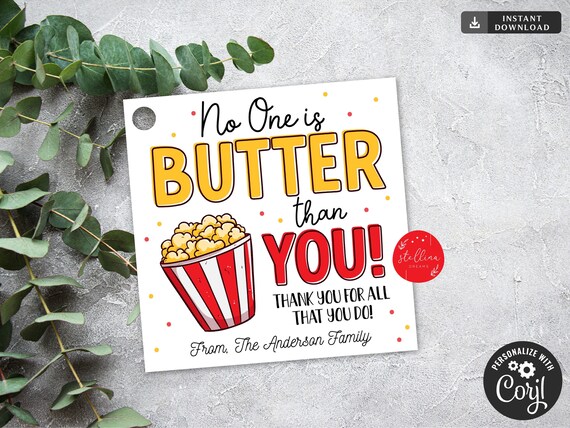 Popcorn Gift Tag No One is Butter Than You Volunteer Teacher | Etsy