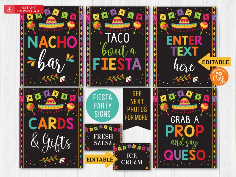 Editable Fiesta Signs Printable Mexican Theme Party Decor - Etsy