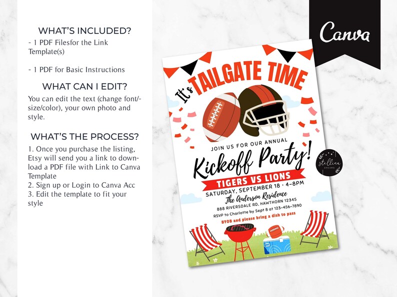 Football Kickoff Party Invitation: Tailgate Canva Template (digital) - Etsy