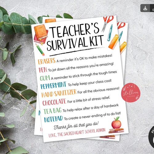 Teacher Survival Kit Printable Back to School Teacher Gift - Etsy