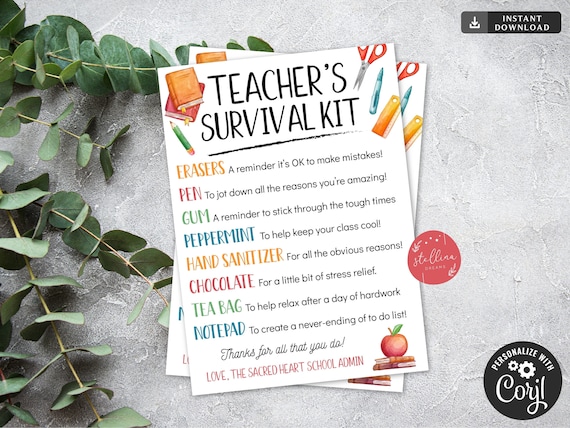 Teacher Survival Kit Printable Back to School Teacher Gift - Etsy Australia