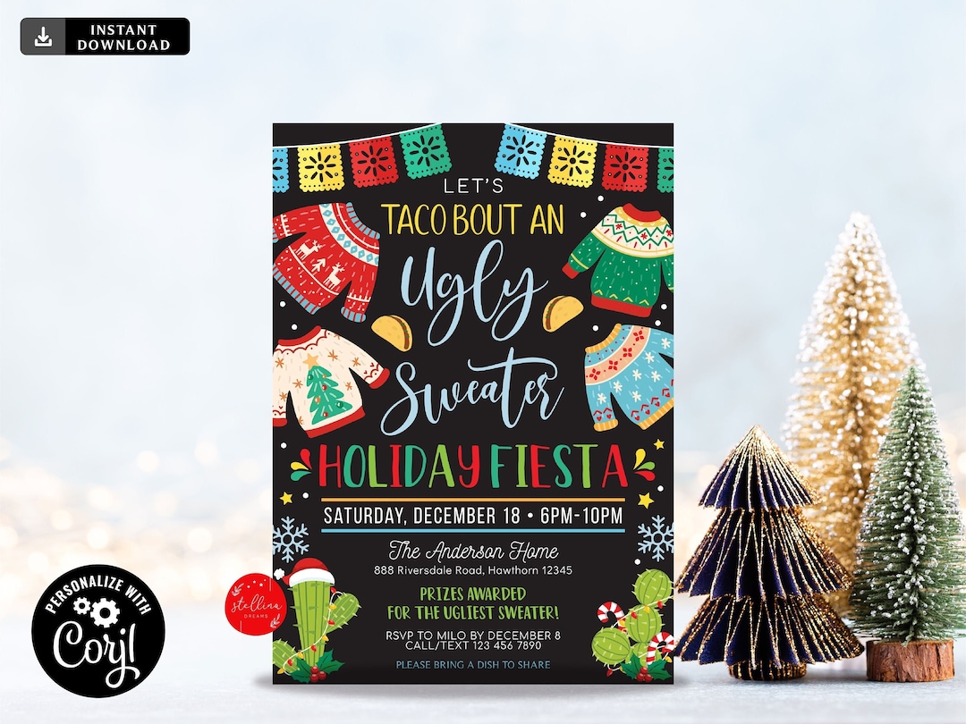 Christmas Ugly Sweater Fiesta Margarita and Mistletoe Invitation ...