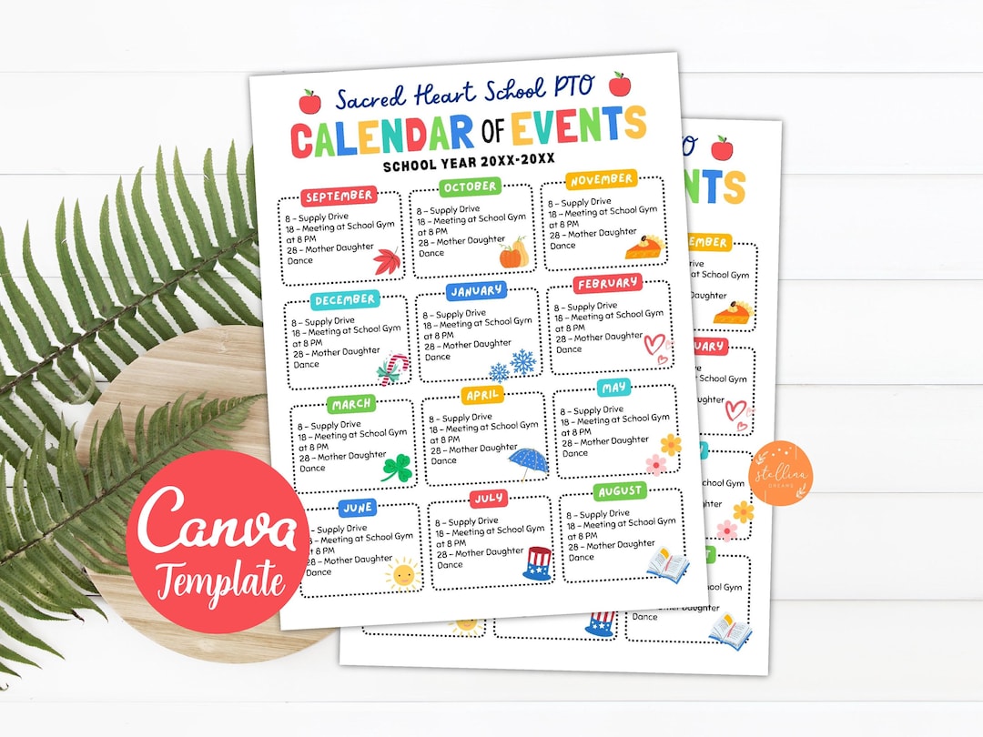 School Calendar of Events: PTO PTA Flyer (editable Canva Template ...
