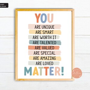 You Matter Classroom Poster, Therapist Office, School Office Decor ...