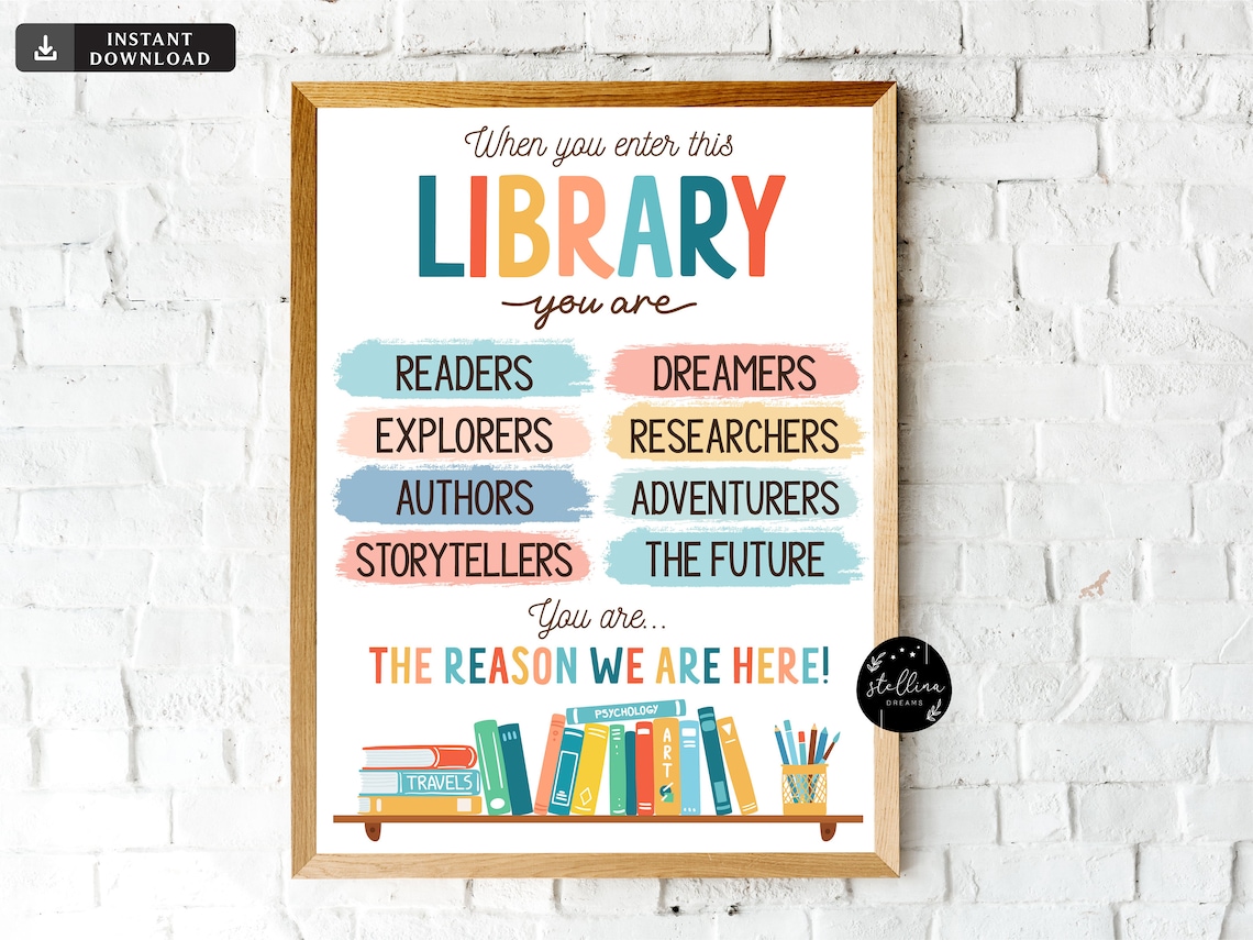 School Library Classroom Poster Watercolor Librarian Decor - Etsy