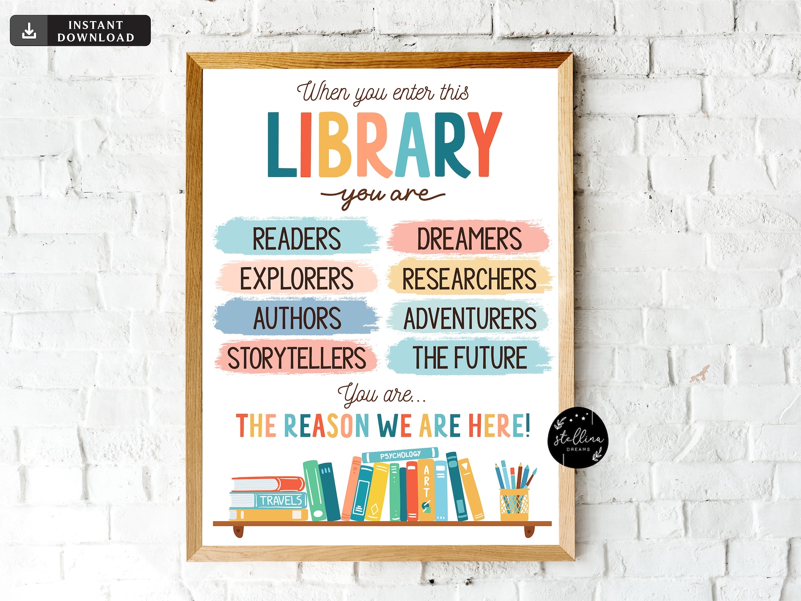 School Library Classroom Poster Watercolor Librarian Decor - Etsy