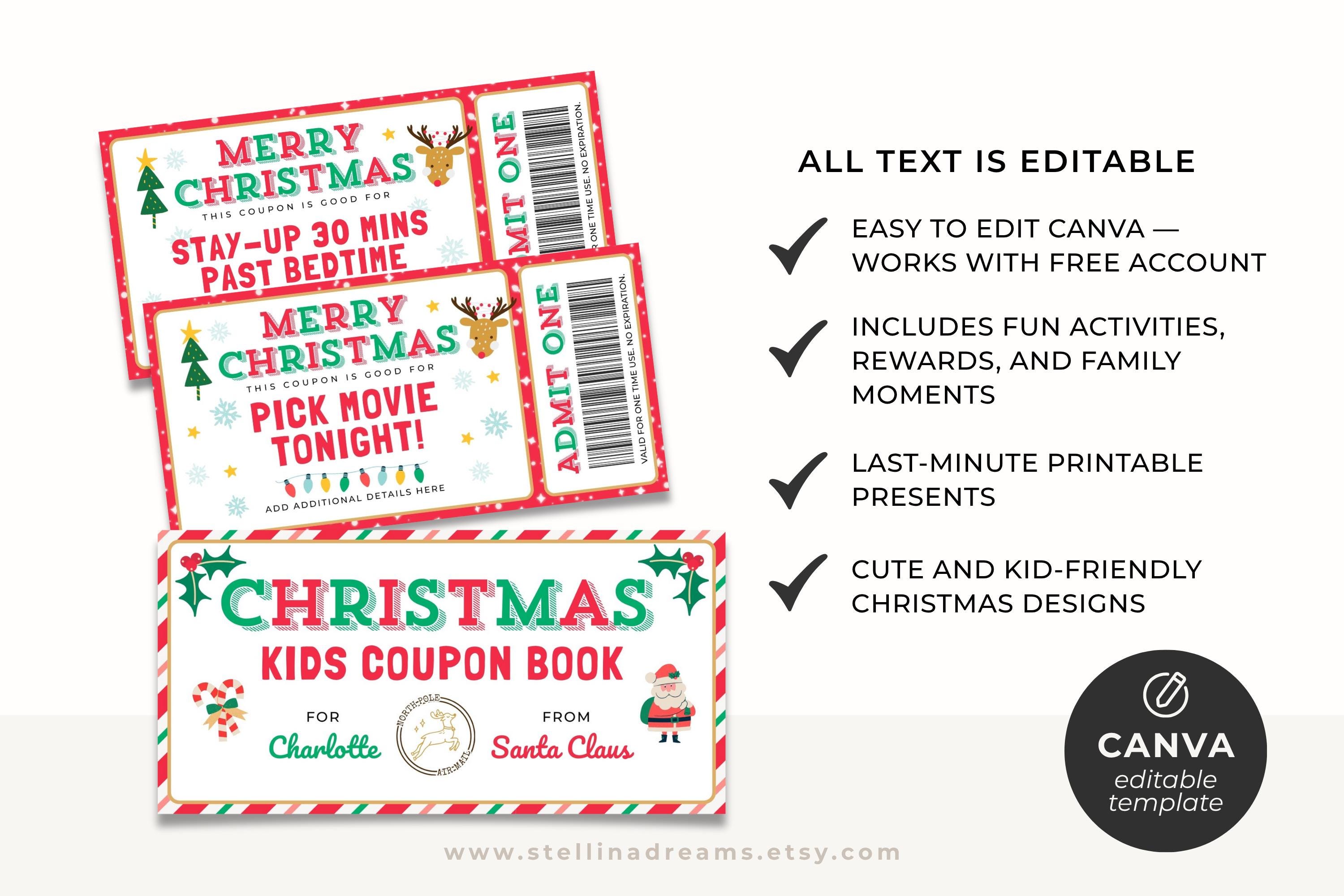 Editable Christmas Coupons for Kids, Printable Coupon Book, Kids ...