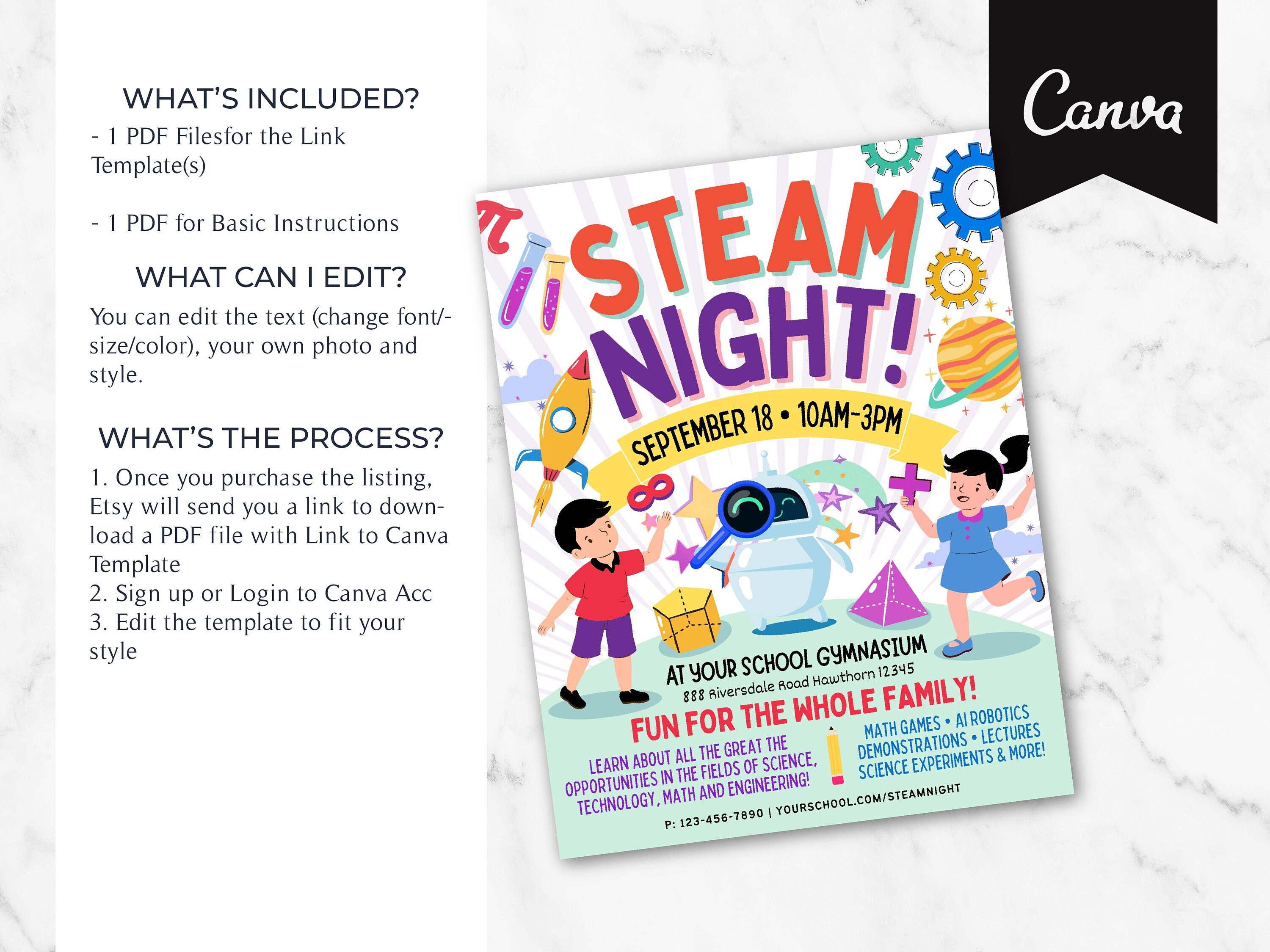 Editable Family STEAM Night Flyer: School Event Canva Template (digital ...