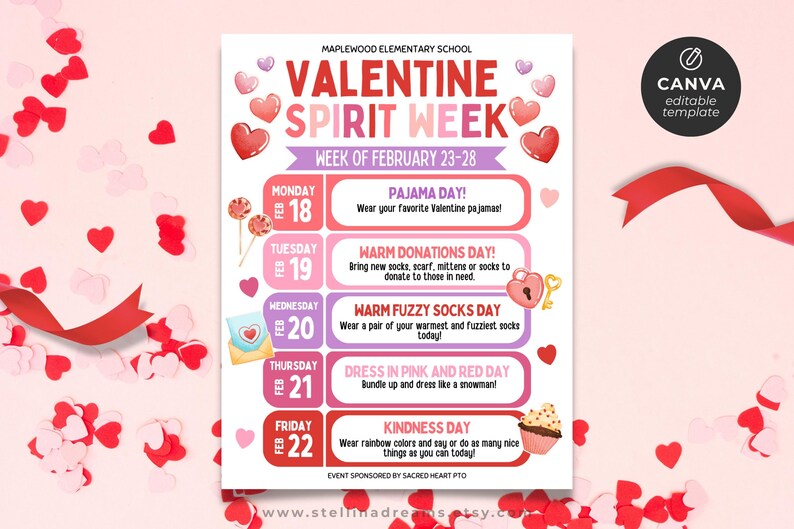Valentine Spirit Week Schedule | School Dress up Days Itinerary | PTA ...