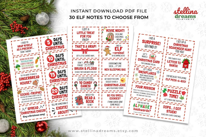 Christmas Elf Notes Printable Bundle | Editable Canva Template Included ...